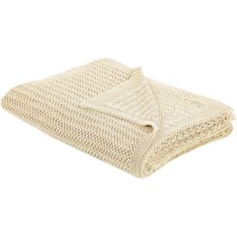 Beliani Decke Beige aus Baumwolle 150 x 200 cm Gestrickte Tagesdecke für Bett Sofa Schlafzimmer Wohnzimmer