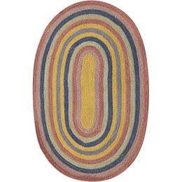 Beliani - Teppich Mehrfarbig Jute Oval 70 x 100 cm Kurzflor mit Streifenmuster Handgewebt Boho für Fußbodenheizung Wohnzimmer Esszimmer Kinderzimmer