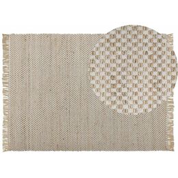 Beliani Teppich Beige Jute und Baumwolle 140 x 200 cm mit Fransen Kurzflor rechteckig Boho Stil Wohnzimmer Arbeitszimmer Schlafzimmer