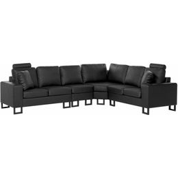 Beliani Ecksofa Schwarz Echtleder L-Förmig Linksseitig mit Höhenverstellbaren Kopfstützen Metallgestell Silber Modern Luxuriös Wohnzimmer Ledersofa