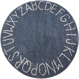 Beliani - Teppich Dunkelblau Baumwolle Rund ø120 cm mit Alphabet Buchstaben Kurzhaar Kurzflor Modernes Design Kinderteppich für Fußbodenheizung