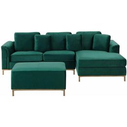 Beliani Ecksofa Dunkelgrün Samtstoff L-Förmig Linksseitig Modern Zierkissen Ottomane Wohnzimmer