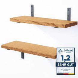 Lamo Manufaktur - 2 Stück Wandregal Holz 2x 42cm Schweberegal Massiv 100% Echtholz Hängeregal für Wohnzimmer, Schlafzimmer, Küche, Büro, Badezimmer