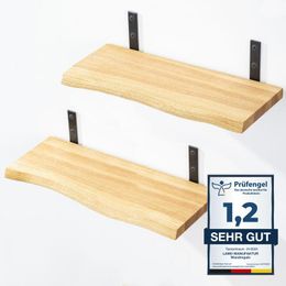 Lamo Manufaktur - 2 Stück Wandregal Holz 2x 42cm Schweberegal Massiv 100% Echtholz Hängeregal für Wohnzimmer, Schlafzimmer, Küche, Büro, Badezimmer