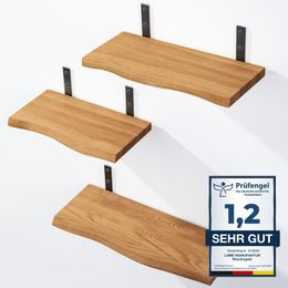 Lamo Manufaktur - 3 Stück Wandregal Holz 42/36/30cm Schweberegal Massiv 100% Echtholz Hängeregal für Wohnzimmer, Schlafzimmer, Küche, Büro,