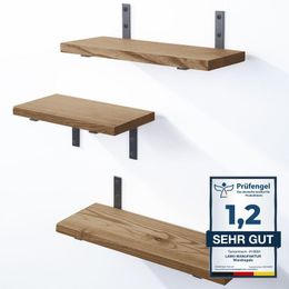 Lamo Manufaktur - 3 Stück Wandregal Holz 42/36/30cm Schweberegal Massiv 100% Echtholz Hängeregal für Wohnzimmer, Schlafzimmer, Küche, Büro,