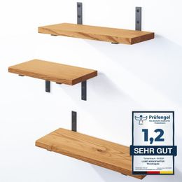 Lamo Manufaktur - 3 Stück Wandregal Holz 42/36/30cm Schweberegal Massiv 100% Echtholz Hängeregal für Wohnzimmer, Schlafzimmer, Küche, Büro,