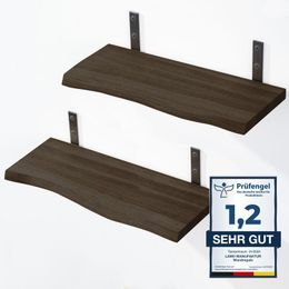 Lamo Manufaktur - 2 Stück Wandregal Holz 2x 42cm Schweberegal Massiv 100% Echtholz Hängeregal für Wohnzimmer, Schlafzimmer, Küche, Badezimmer