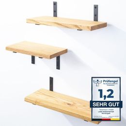 Lamo Manufaktur - 3 Stück Wandregal Holz 42/36/30cm Schweberegal Massiv 100% Echtholz Hängeregal für Wohnzimmer, Schlafzimmer, Küche, Büro,