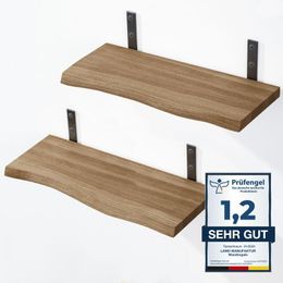 Lamo Manufaktur - 2 Stück Wandregal Holz 2x 42cm Schweberegal Massiv 100% Echtholz Hängeregal für Wohnzimmer, Schlafzimmer, Büro, Badezimmer