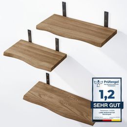 Lamo Manufaktur - 3 Stück Wandregal Holz 42/36/30cm Schweberegal Massiv 100% Echtholz Hängeregal für Wohnzimmer, Schlafzimmer, Küche, Büro,