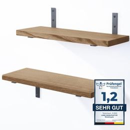 Lamo Manufaktur - 2 Stück Wandregal Holz 2x 42cm Schweberegal Massiv 100% Echtholz Hängeregal für Wohnzimmer, Schlafzimmer, Küche, Büro, Badezimmer