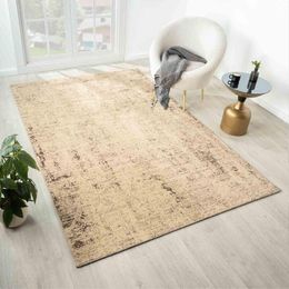 Teppich Wohnzimmer Schlafzimmer Kurzflor Palmen Muster Blumen Lurex,Beige, 80x150 cm