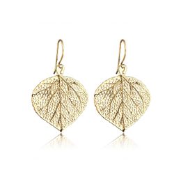 Paar Ohrhänger Elli "Blatt Natur Blätter Baum 925 Silber vergoldet" Ohrringe Gr. OneSize, ohne Stein, Silber 925 (Sterlingsilber), goldfarben (gold) Damen Ohrhänger