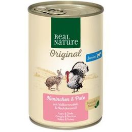 REAL NATURE Original Nassfutter für Hunde Junior Kaninchen & Pute 6x400 g