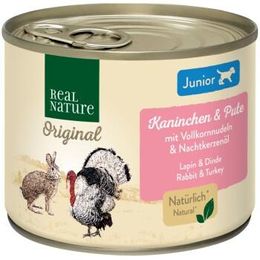 REAL NATURE Original Nassfutter für Hunde Junior Kaninchen & Pute 6x200 g