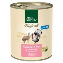 REAL NATURE Original Nassfutter für Hunde Junior Kaninchen & Pute 6x800 g