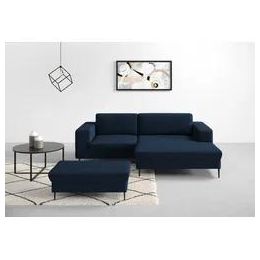 Ecksofa DOMO collection "Modica L-Form" Sofas Gr. B/H/T: 244cm x 83cm x 173cm, Samtoptik, Recamiere rechts, blau (marine) moderne Optik mit großzügiger RecamiÃ ̈re, auch in Cord