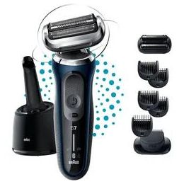 Elektrorasierer Braun "Series 7 71-B7850cc" blau Wet&Dry, EasyClick-Barttrimmer