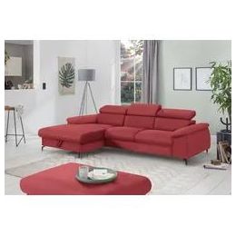 Ecksofa COTTA "Kitty L-Form" Sofas Gr. B/H/T: 244cm x 72cm x 166cm, Kunstleder SOFTLUX, Recamiere links, mit Bettfunktion und Bettkasten-mit Kopfteilverstellung, rot Modern, L-Form, Bodenfreiheit 12,5 cm