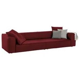 4-Sitzer W.Schillig "around-the-block" Sofas Gr. B/H/T: 300cm x 66cm x 104cm, Longlife Xtra-Leder Z59, rot (ruby z59) mit eleganter Biese, Federkern