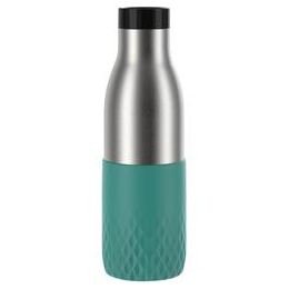 Emsa Trinkflasche 500 ml BLUDROP SLEEVE, Petrol - Edelstahl 18/10 - Silikon - 0,5 Liter - mit 360 Grad Rundum-Trinköffnung
