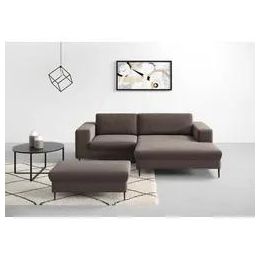 Ecksofa DOMO collection "Modica L-Form" Sofas Gr. B/H/T: 244cm x 83cm x 173cm, Samtoptik, Recamiere rechts, grau (taupe) moderne Optik mit großzügiger RecamiÃ ̈re, auch in Cord