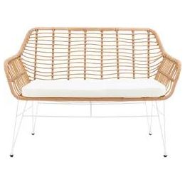 Sitzbank Salesfever Sitzbänke Gr. B/H/T: 120cm x 85cm x 69cm, Sitzbank Rattanoptik natur-Metallgestell weiß, Rattanoptik mit Sitzkissen, beige (natur/weiß + weiß) Rattan-Sofa Sitzbank Küchenbank Indoor- und Outdoor geeignet