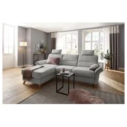 Ecksofa Home Affaire "Westerland L-Form" Sofas Gr. B/H/T: 252 cm x 90 cm x 162 cm, Chenille-Optik, Recamiere links, mit Bettfunktion, Bettkasten und Armlehnfunktion, grau (hellgrau) Federkern-Polsterung, wahlweise mit Bettfunktion, Bettkasten