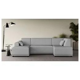 Wohnlandschaft Home Affaire "TAMMO" Sofas Gr. B/H/T: 296 cm x 80 cm x 162 cm, Struktur, Recamiere links, grau (hellgrau) U-Form