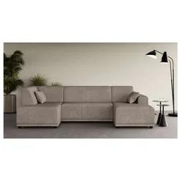 Wohnlandschaft Home Affaire "TAMMO" Sofas Gr. B/H/T: 296 cm x 80 cm x 162 cm, Boucle, Recamiere rechts, grau (taupe) U-Form