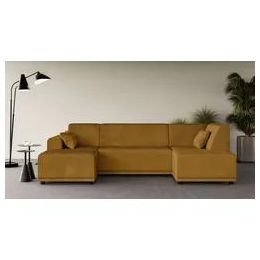 Wohnlandschaft Home Affaire "TAMMO" Sofas Gr. B/H/T: 296 cm x 80 cm x 162 cm, Cord, Recamiere links, gelb U-Form