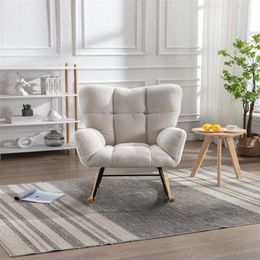 XDeer Schaukelstuhl Mid Century Modern Teddy Fabric Tufted Upholstered Rocking, Chair Padded Seat For Living Room Bedroom, White