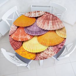 Abakuhaus Tischdecke Rundum-elastische Stofftischdecke, Muscheln Nahaufnahme Küstenrustikal, lila|orange