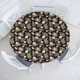 Abakuhaus Tischdecke Rundum-elastische Stofftischdecke, Palme Tropical Flora auf exotische Blatt, grau