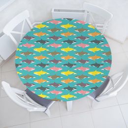 Abakuhaus Tischdecke Rundum-elastische Stofftischdecke, Wal Bunte Orca Silhouetten