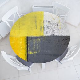 Abakuhaus Tischdecke Rundum-elastische Stofftischdecke, Abstrakt Pale Yellow Squares, beige|gelb|grau