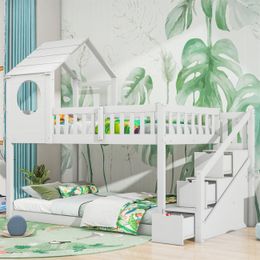 autolock Hochbett Baumhaus Kinderbett,Doppelbett, Kinderbett in Hausform,Leiterschrank Kiefernholz Haus Bett for Kids, 90 x 200 cm, ohne Matratze