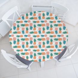 Abakuhaus Tischdecke Rundum-elastische Stofftischdecke, Ananas Tropische Frucht-Muster, orange
