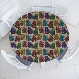 Abakuhaus Tischdecke Rundum-elastische Stofftischdecke, Tätowieren Bunte Katzen