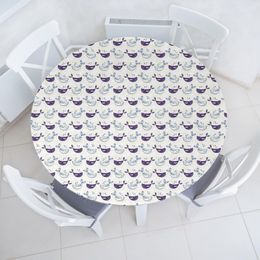 Abakuhaus Tischdecke Rundum-elastische Stofftischdecke, Wal Lächeln Wale mit Bubbles, blau|lila
