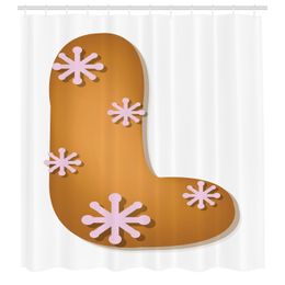 Abakuhaus Duschvorhang Moderner Digitaldruck mit 12 Haken auf Stoff Wasser Resistent Breite 175 cm, Höhe 180 cm, Weihnachtsalphabet Letter L-Plätzchen