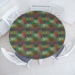 Abakuhaus Tischdecke Rundum-elastische Stofftischdecke, Geometrisch Grunge Folk Regenbogen, bunt