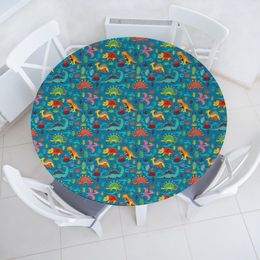 Abakuhaus Tischdecke Rundum-elastische Stofftischdecke, Dinosaurier Urgeschichte, bunt