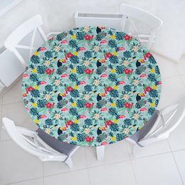 Abakuhaus Tischdecke Rundum-elastische Stofftischdecke, Tropisch Flamingo Ananas Toucan, bunt