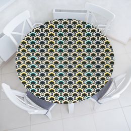 Abakuhaus Tischdecke Rundum-elastische Stofftischdecke, Geometrisch Hexagonal Overlapping, blau|gelb