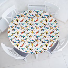 Abakuhaus Tischdecke Rundum-elastische Stofftischdecke, Gecko Cartoon Spiral Echsen, bunt