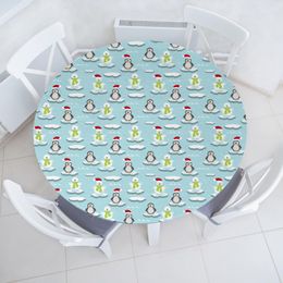 Abakuhaus Tischdecke Rundum-elastische Stofftischdecke, Lustig Penguin Snowman Eisscholle, bunt