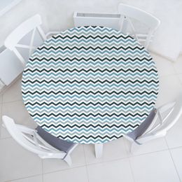 Abakuhaus Tischdecke Rundum-elastische Stofftischdecke, Blau Ozean Zig Zag Chevron Linie