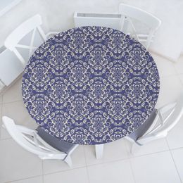 Abakuhaus Tischdecke Rundum-elastische Stofftischdecke, Renaissance Rokoko-Blumendamast, blau|lila